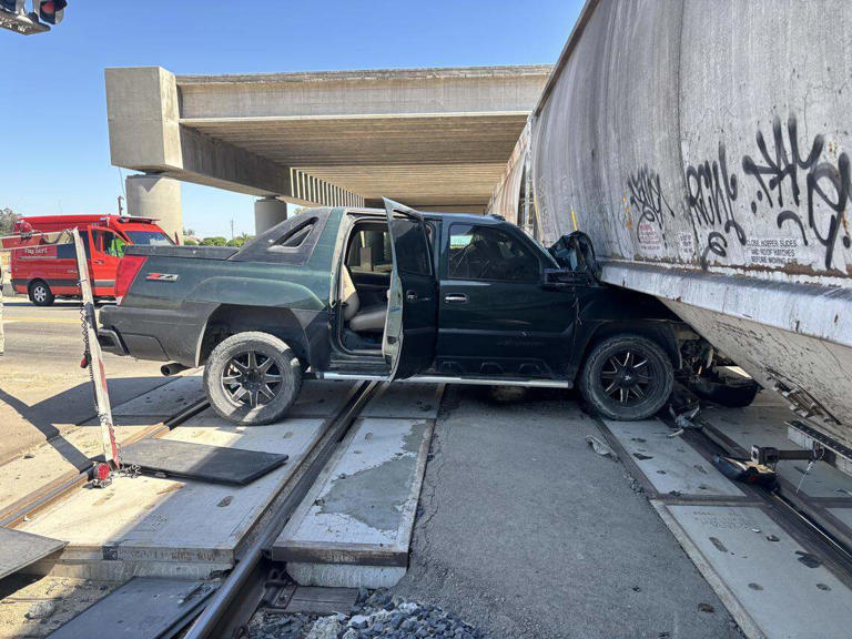 Man airlifted to hospital after truck hits train in Fresno County, CHP says