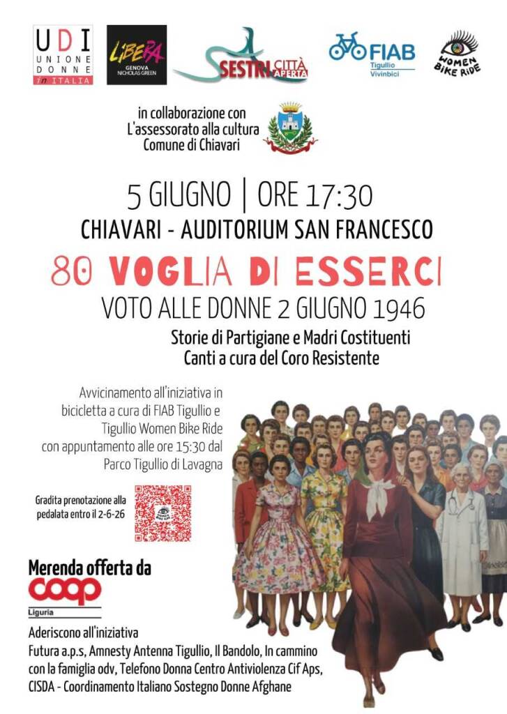 Chiavari: “80 voglia di esserci”, il voto alle donne il 2 giugno 1946