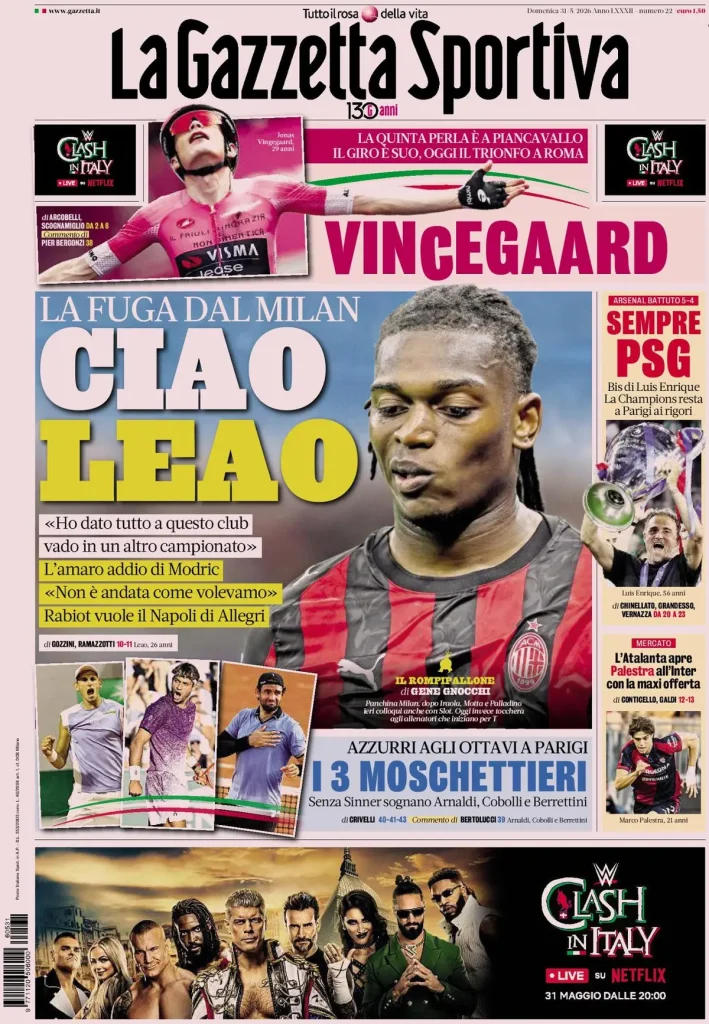 Rassegna stampa Cagliari: prime pagine quotidiani sportivi – 31 maggio 2026