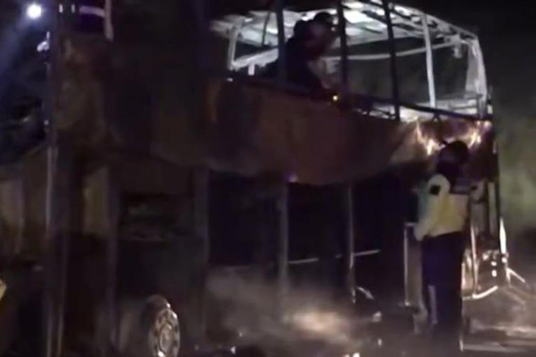 Baby among 8 people killed as bus sets on fire after horror crash with ...