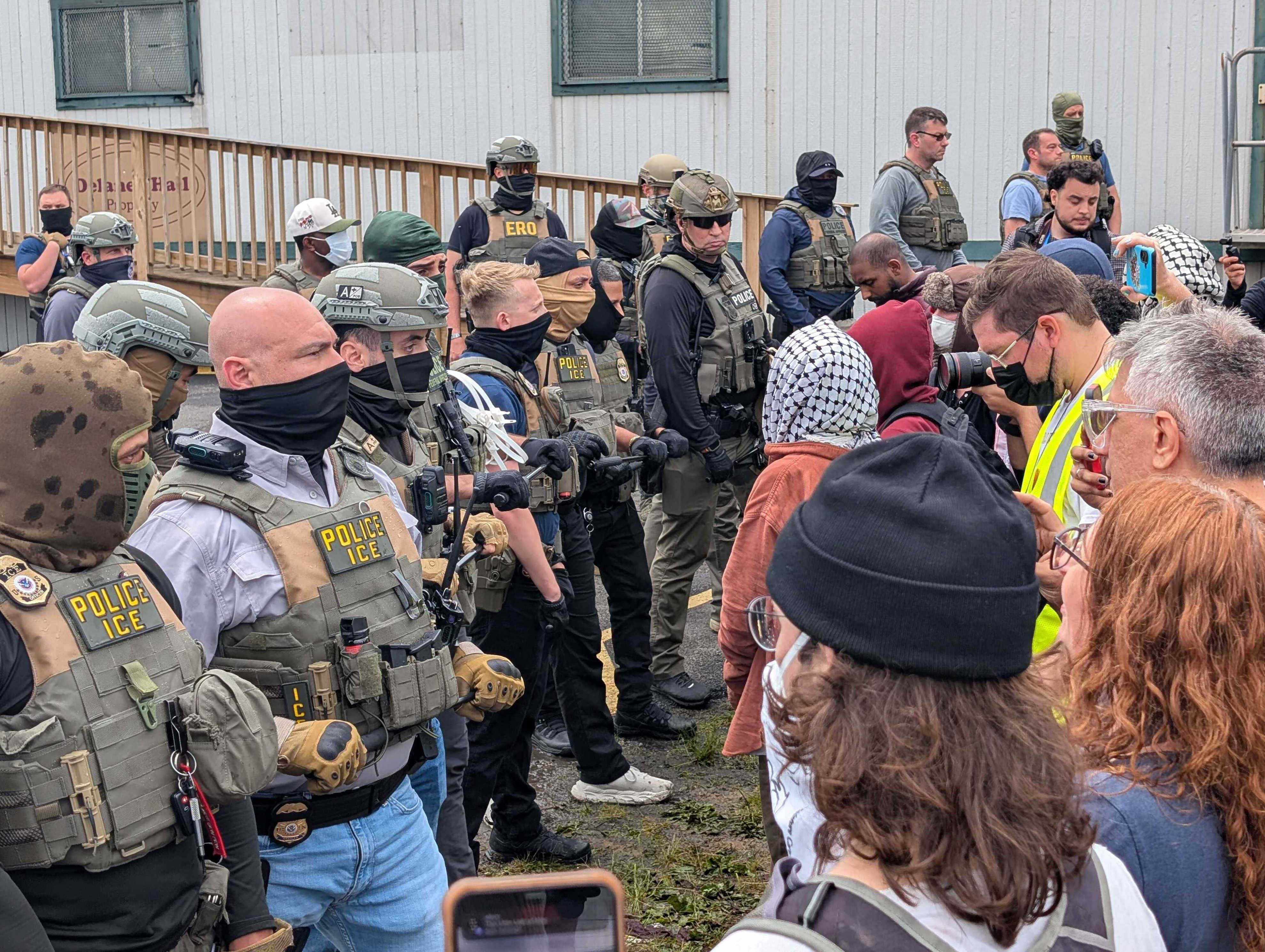 ICE agents pepper-spray protesters, NJ senator in clash outside Delaney ...