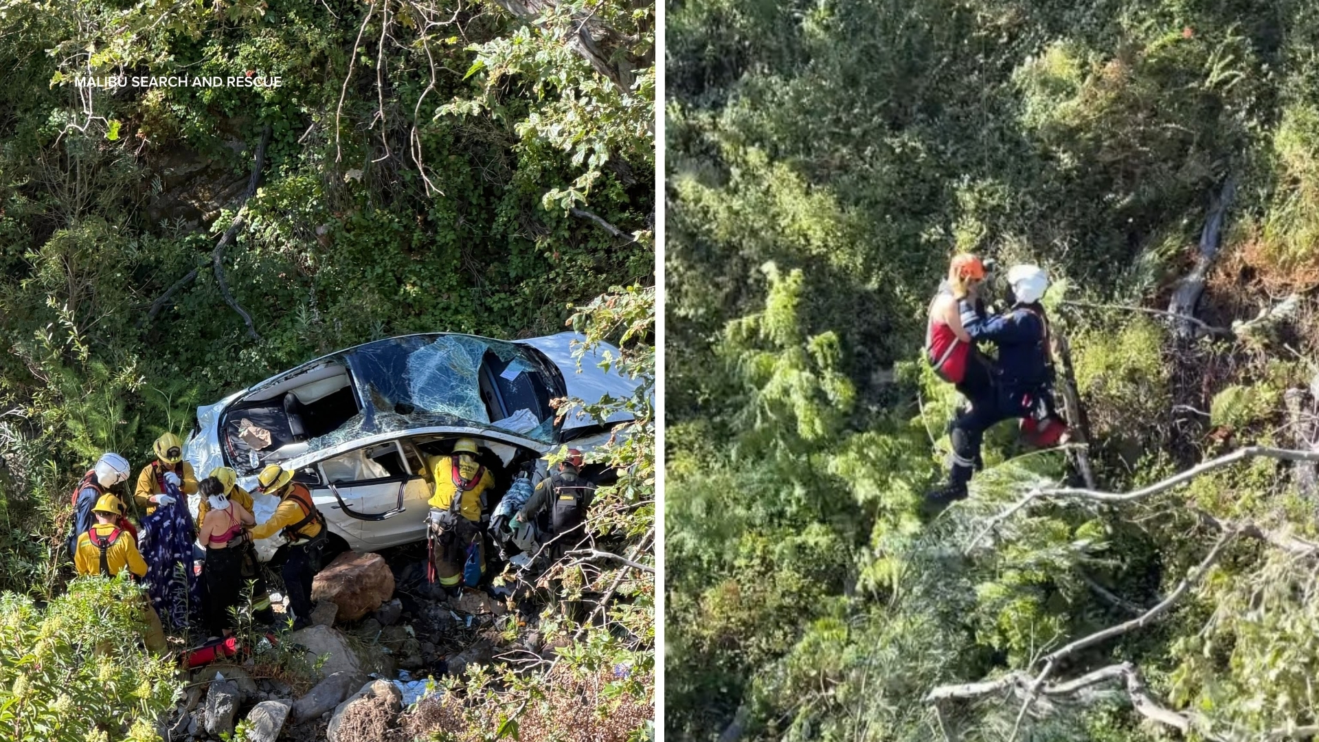 Driver, passenger airlifted after Tesla plunges 300 feet off Mulholland ...