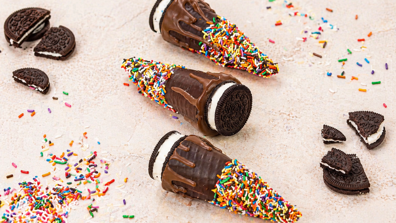 Chocolate Oreo sprinkle ice cream cones