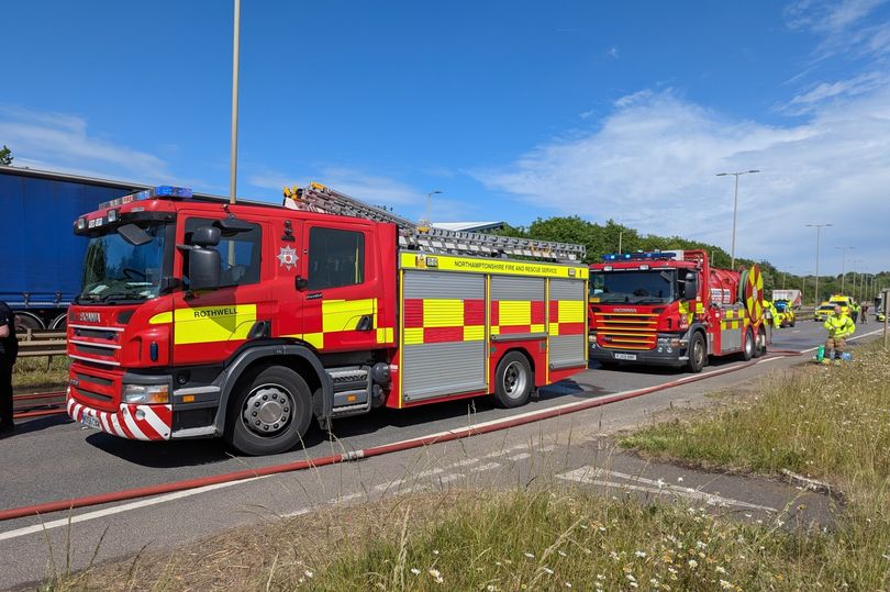 Firefighters share pictures of straw bale lorry blaze on busy road