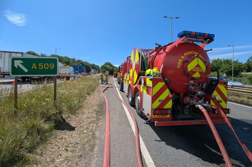 Firefighters share pictures of straw bale lorry blaze on busy road