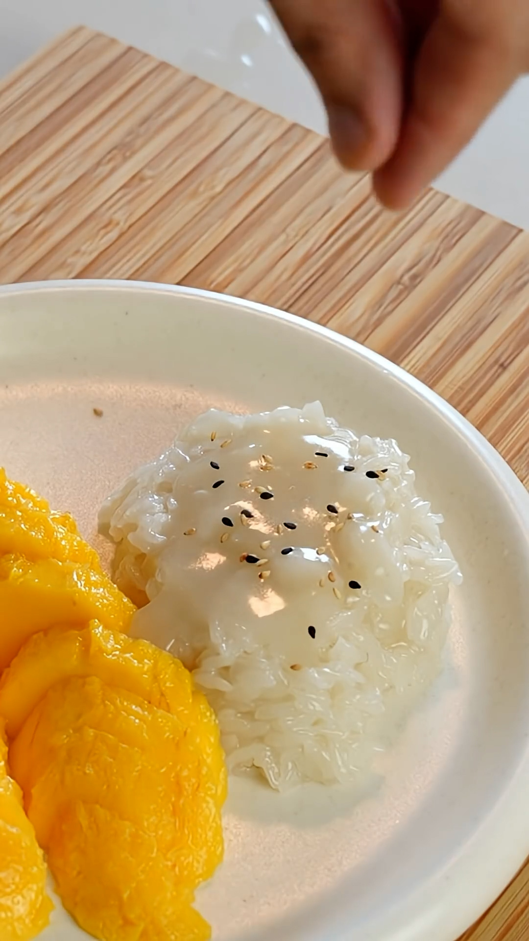 Traditional mango sticky rice made with sweet coconut rice and ripe mango