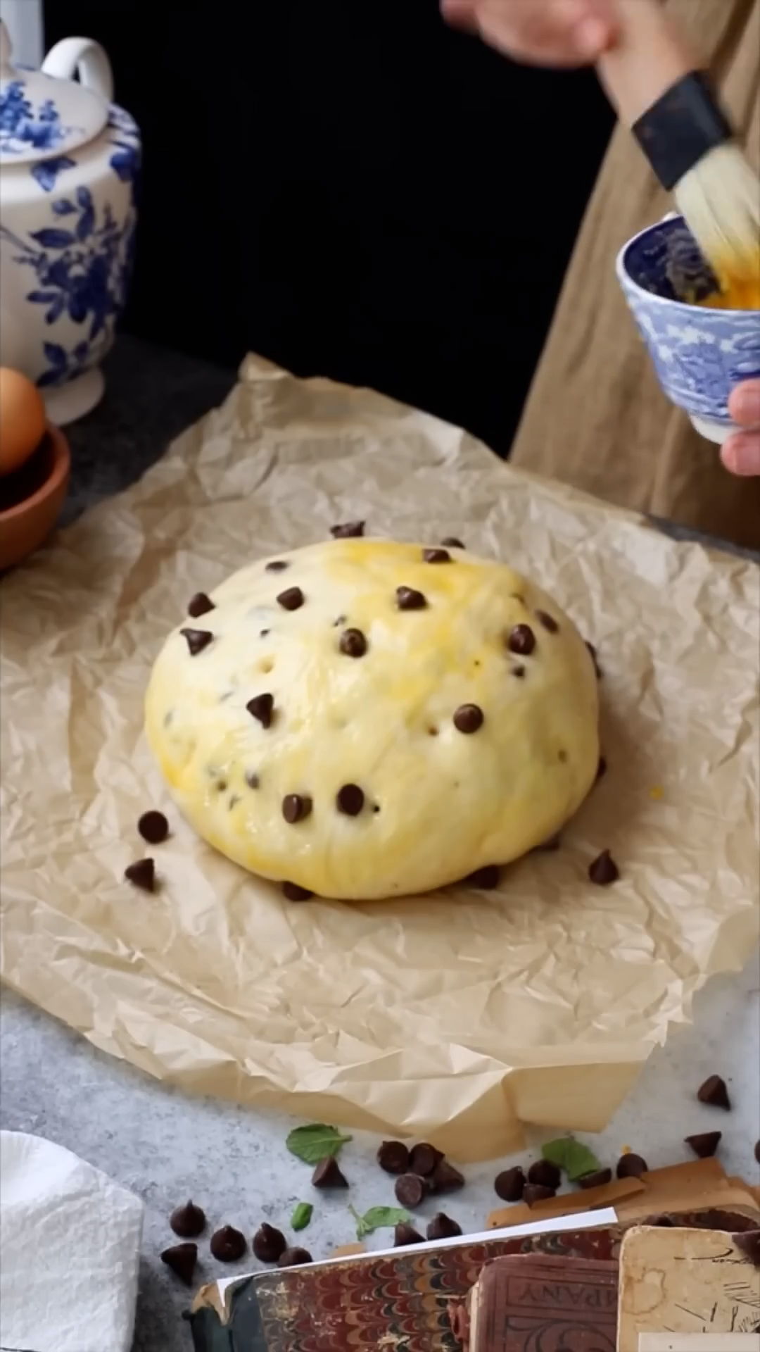 Belgian brioche studded with chocolate chips