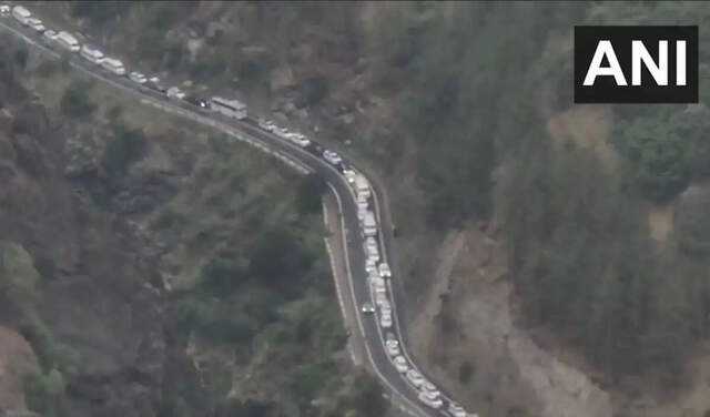 Severe traffic jam on Badrinath National Highway near Joshimath