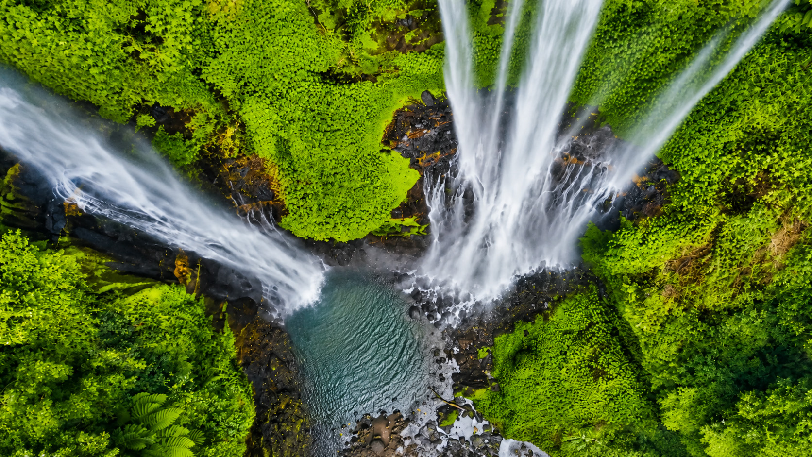 A hidden waterfall deep inside the untouched jungle