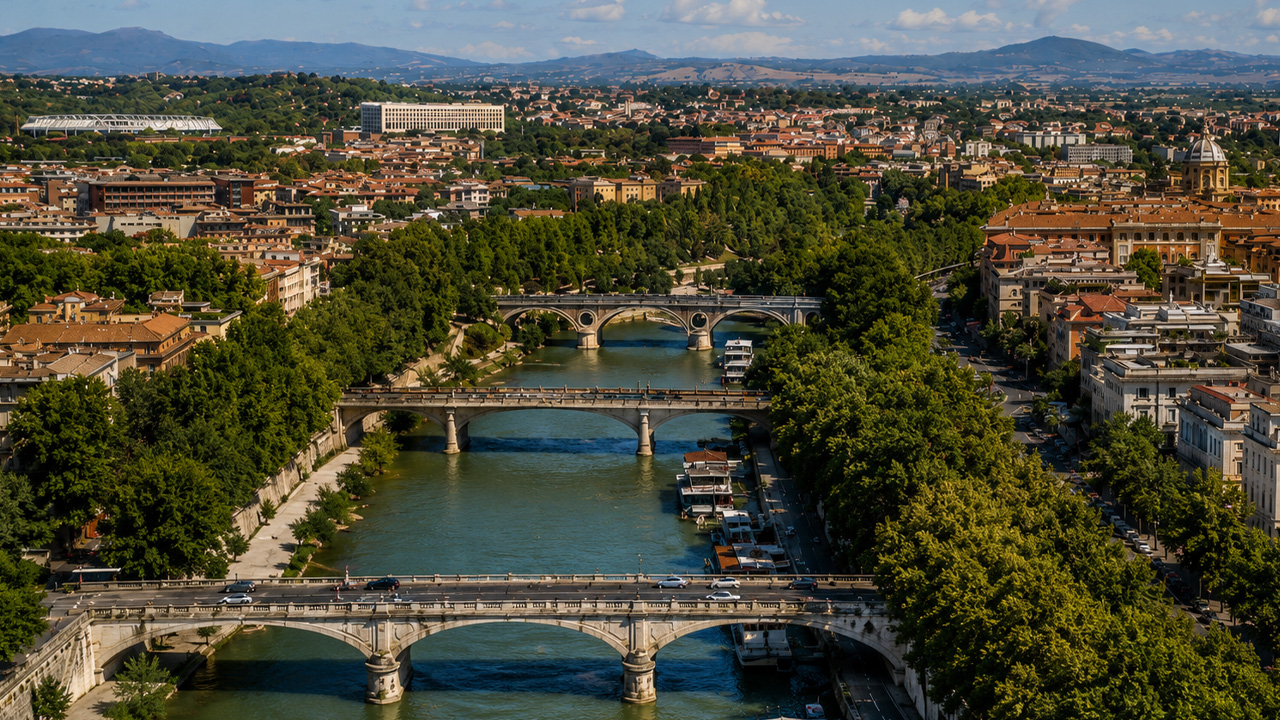 Historic Rome stretching along the Tiber River
