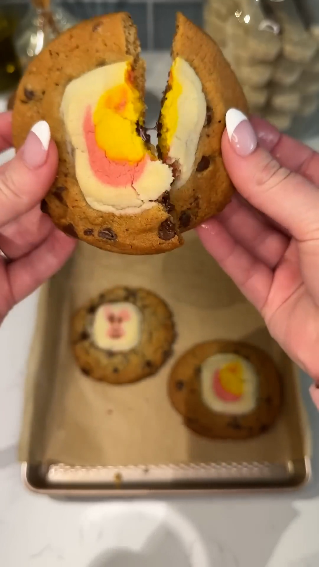 Refrigerated dough shaped into sandwich-style cookies