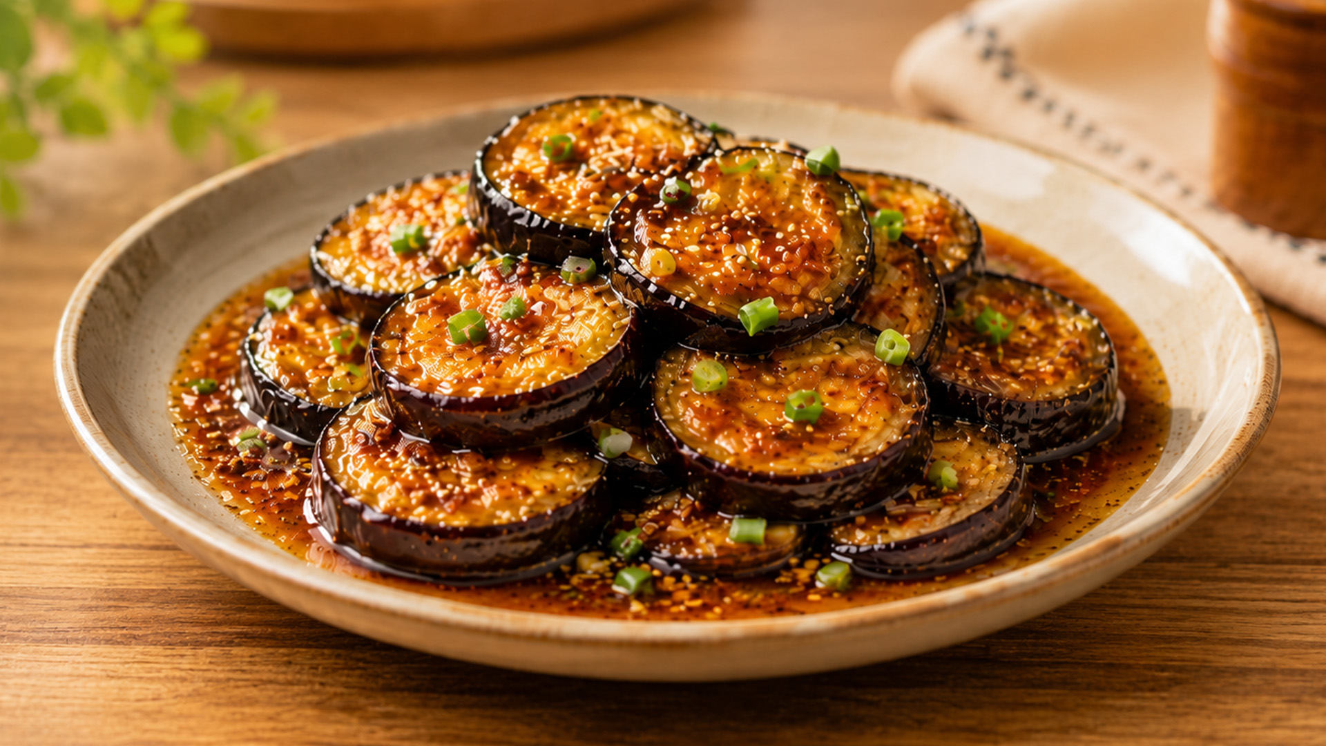 Crispy eggplant and egg in a classic adobo style sauce