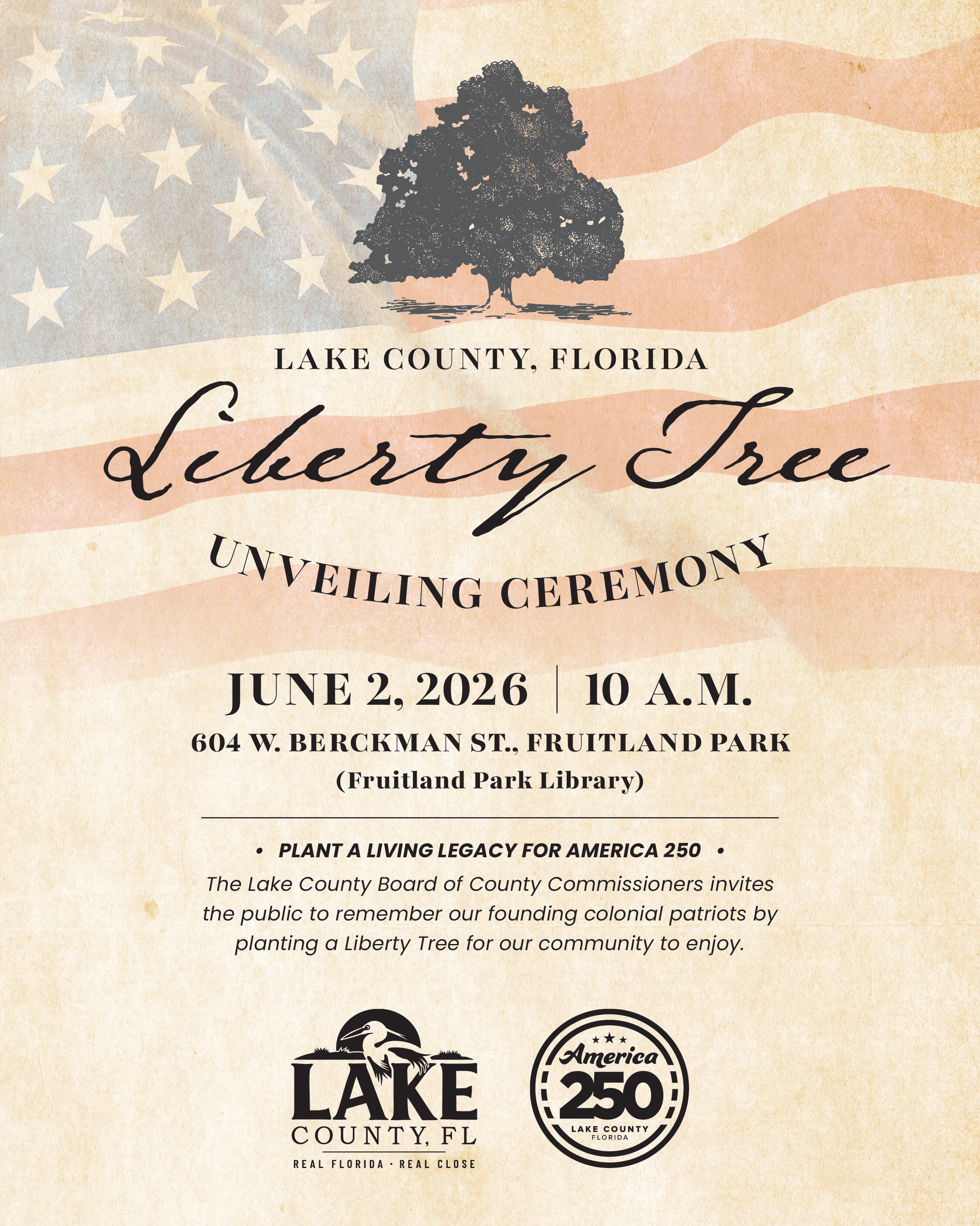 Planting of Liberty Tree at Fruitland Park Library scheduled for 2026