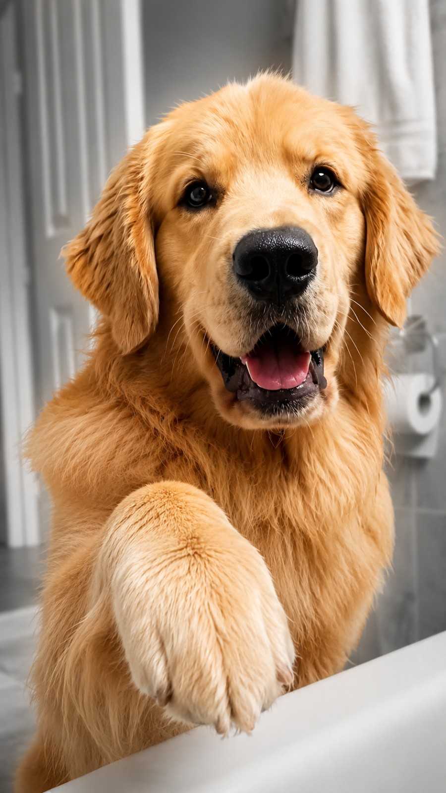 Golden retriever becomes my bathroom shadow