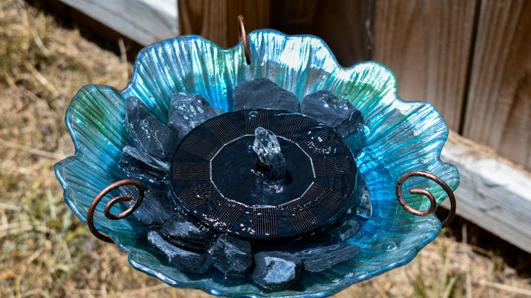 Upcycle an old bird bath base into an adorable water feature