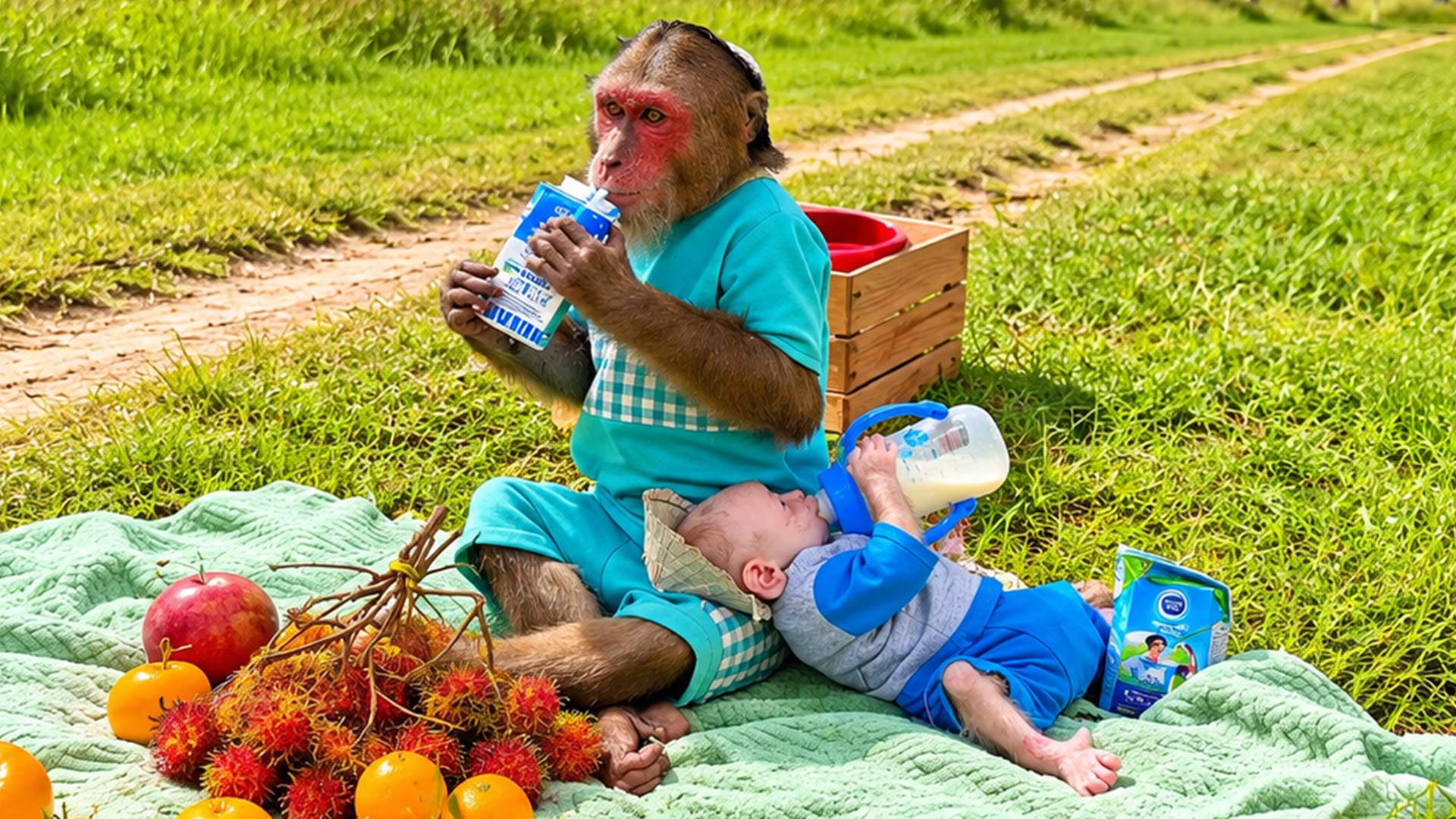 Relaxing day with baby monkey suddenly turns into funny chaos