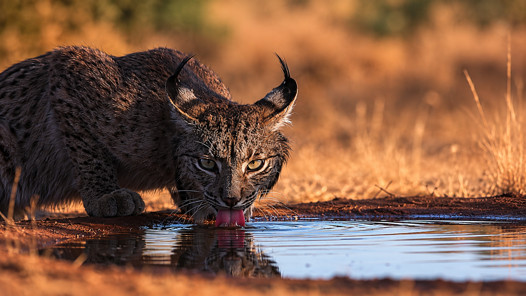 Watch what happens when a lynx sees your camera while drinking water