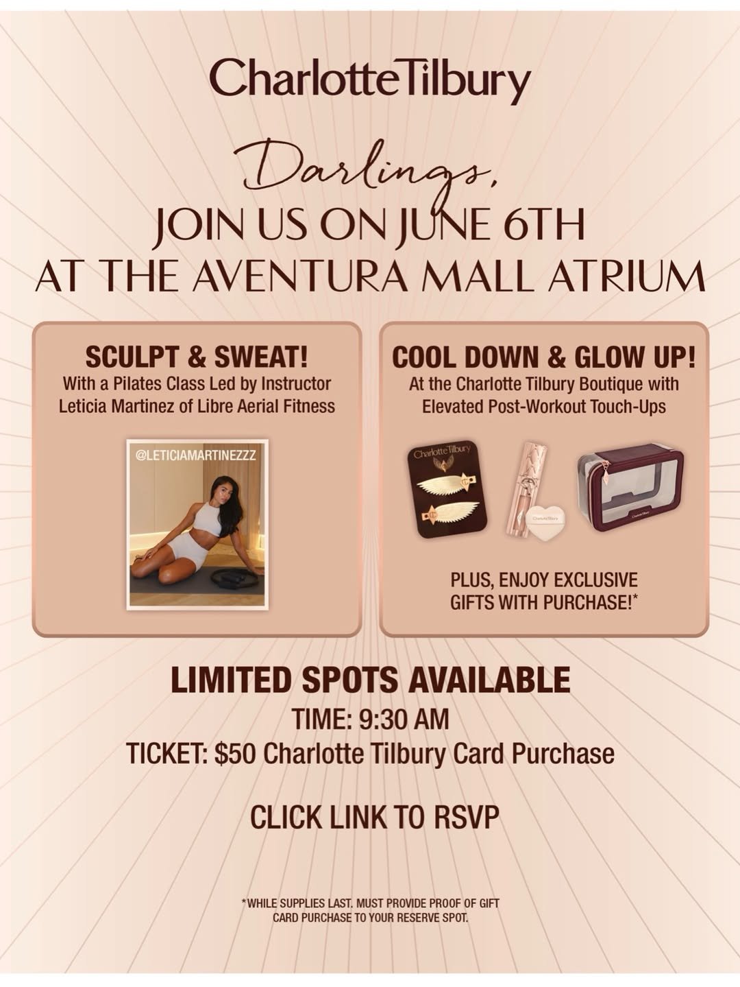 Charlotte Tilbury pilates event, Miami