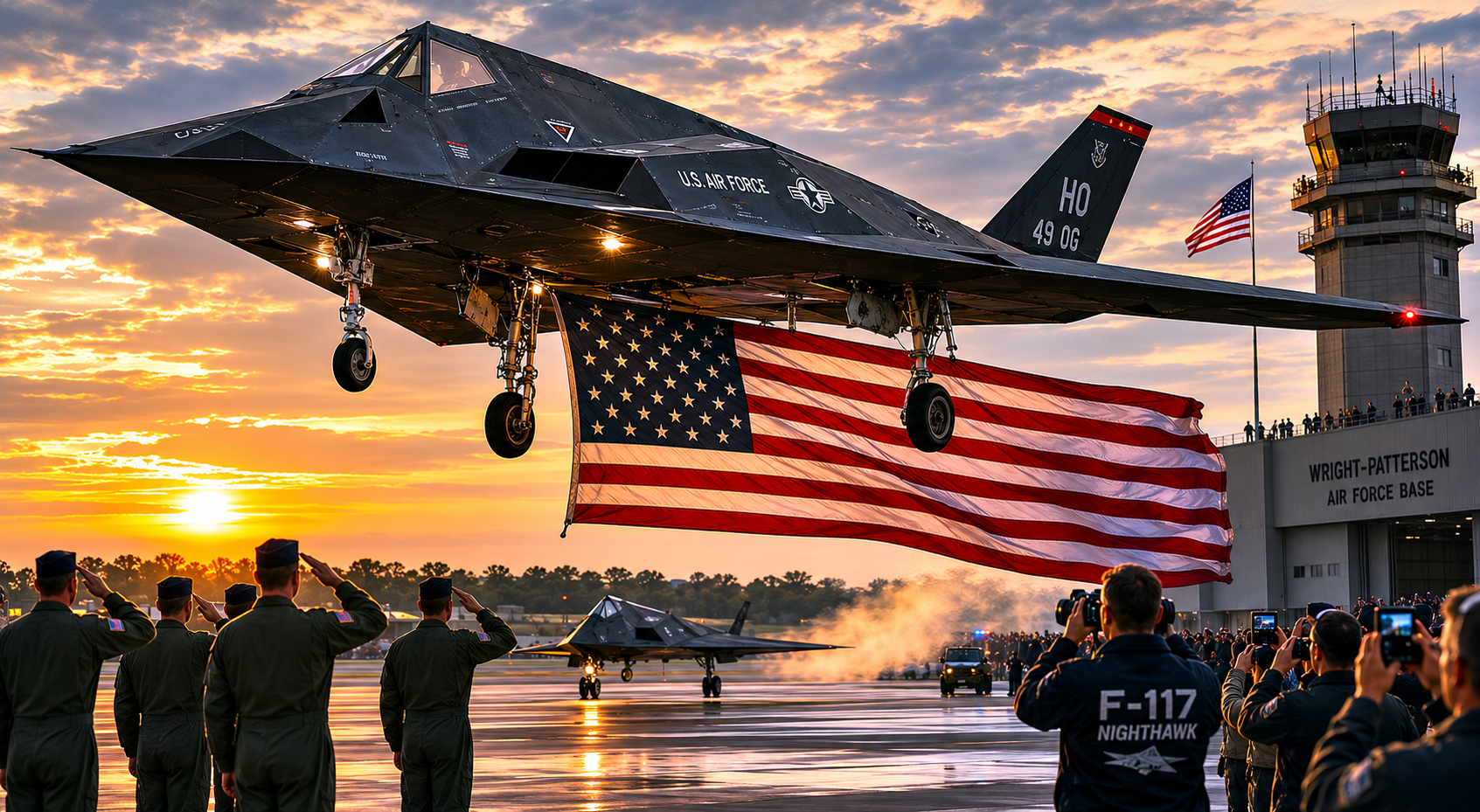 The American flag carried by a stealth jet on its final flight