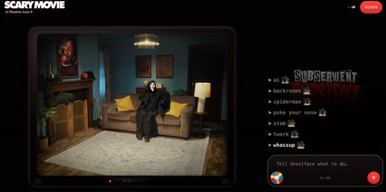 You can make the Ghostface do whatever you want on this Scary Movie website