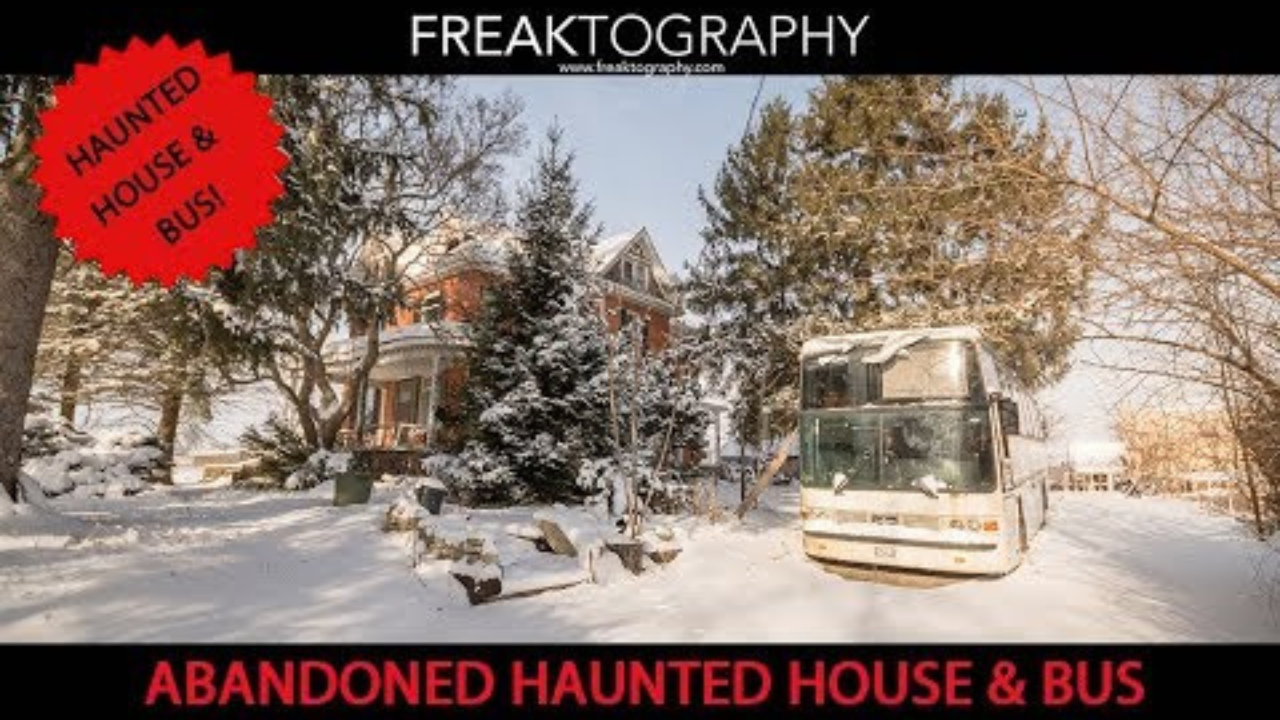 Exploring an abandoned haunted house with a forgotten bus on the property