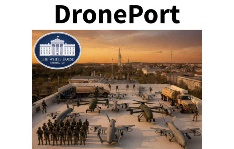 Trump shows off plans for drone port on top of White House ballroom