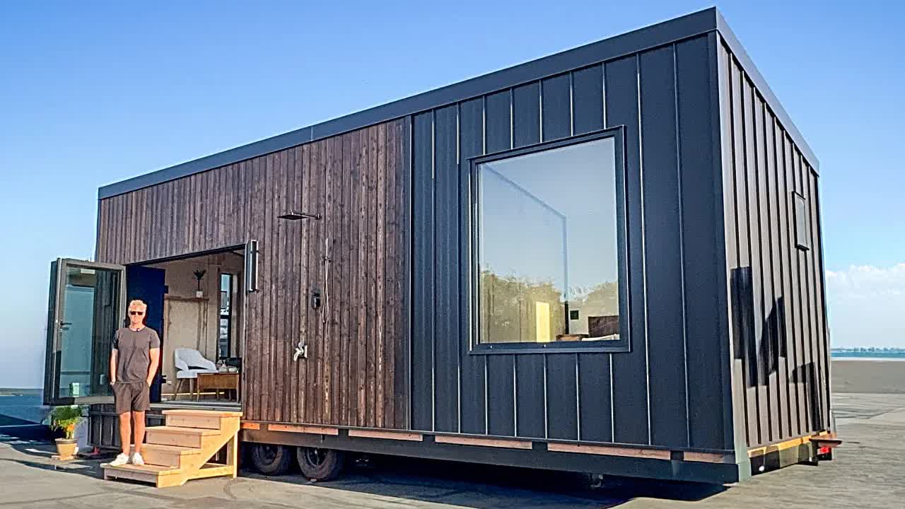 Inside the 300 sq ft Alpha Surf Cottage for indoor/outdoor living