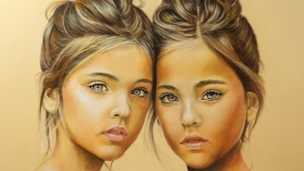 Stunning twin girls illustration with soft pastel coloring tutorial