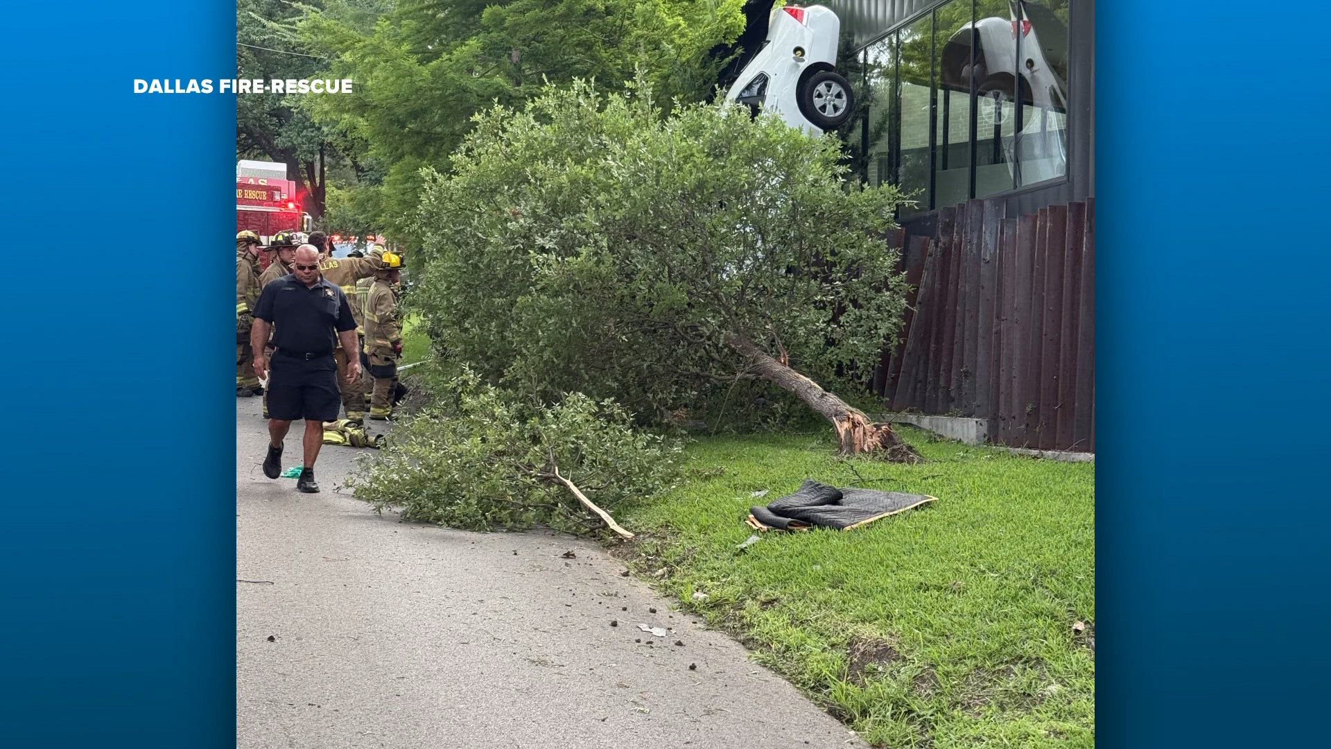 Driver hospitalized after going airborne, landing vertically in their car