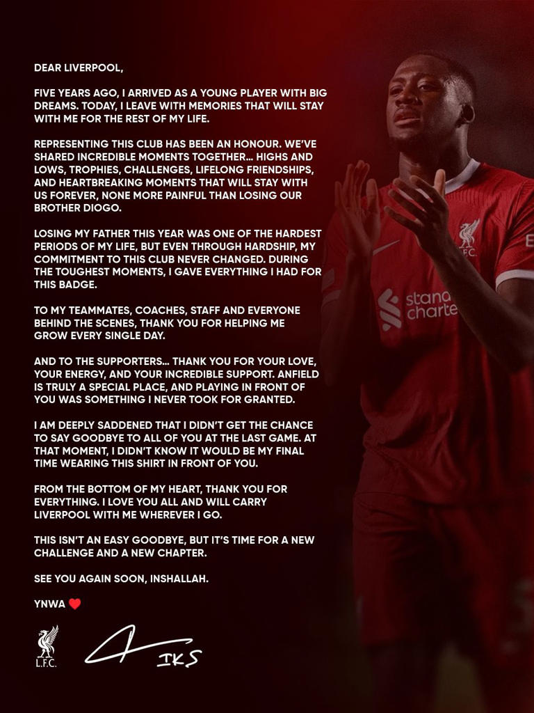 Liverpool confirm Konate exit: Star admits he is 'saddened' in ...