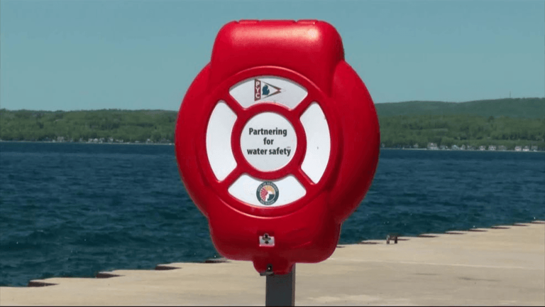 City of Petoskey puts four life rings on break wall to make swimming safer