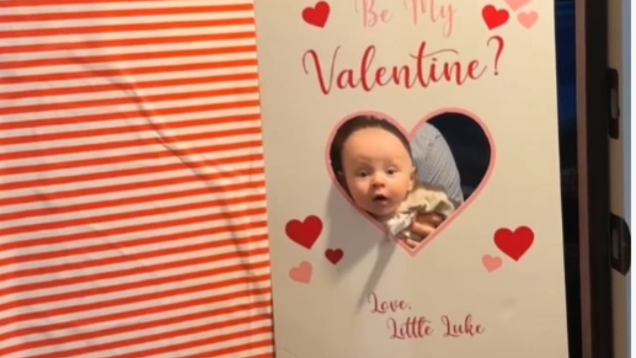New mom delivers a life-size valentine card to her in-laws