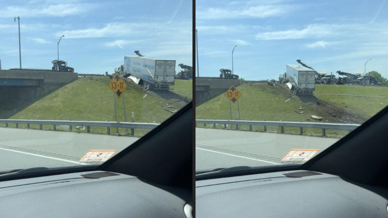Tractor-trailer seen rolling down embankment on the Mass. Pike