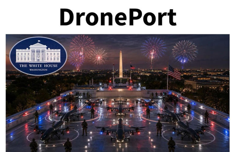 Trump shows off plans for drone port on top of White House ballroom