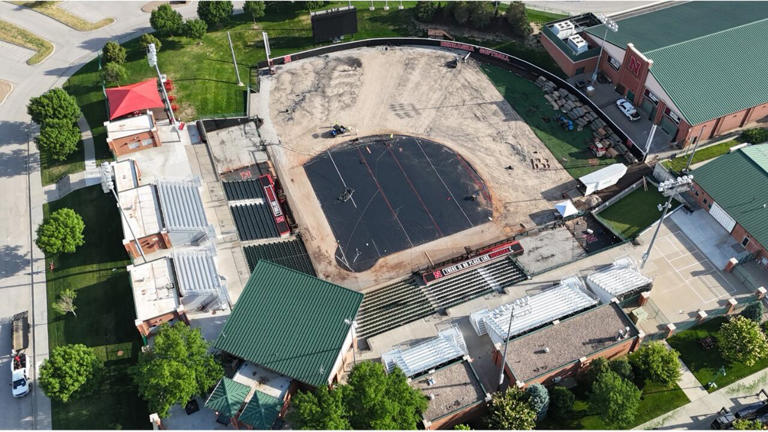 Turf installation is underway for Rhonda Revelle Field at Bowlin Stadium
