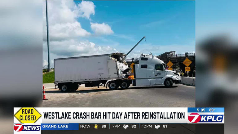 Truck hits new I-10 detour crash bar in Westlake within days of ...
