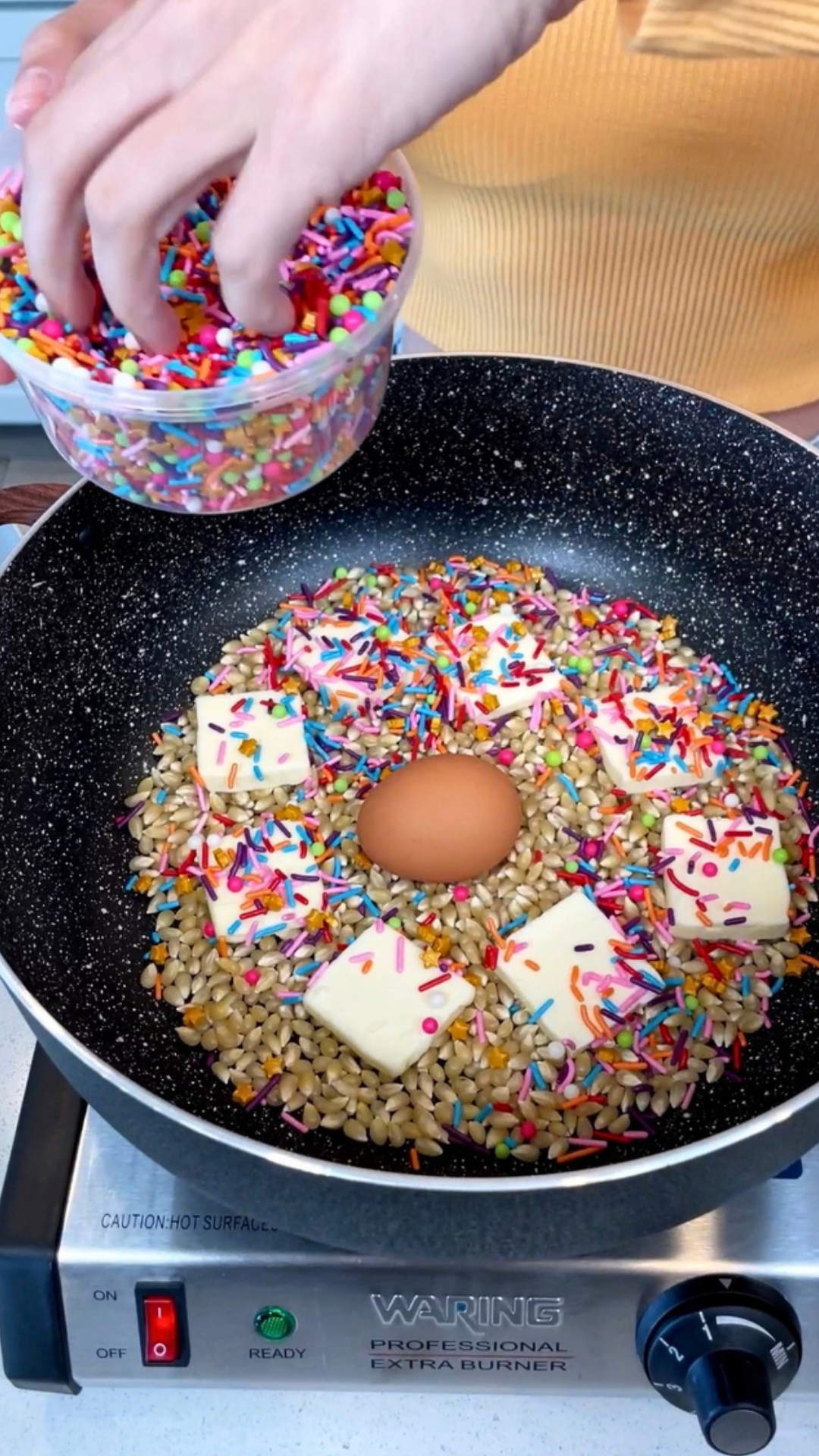 New popcorn hack with butter and sprinkles
