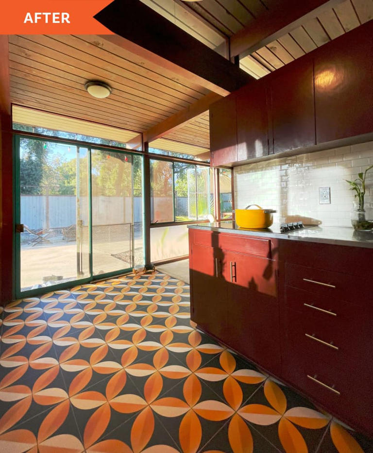 A dingy kitchen got a bold $500 redo thanks to peel-and-stick tiles