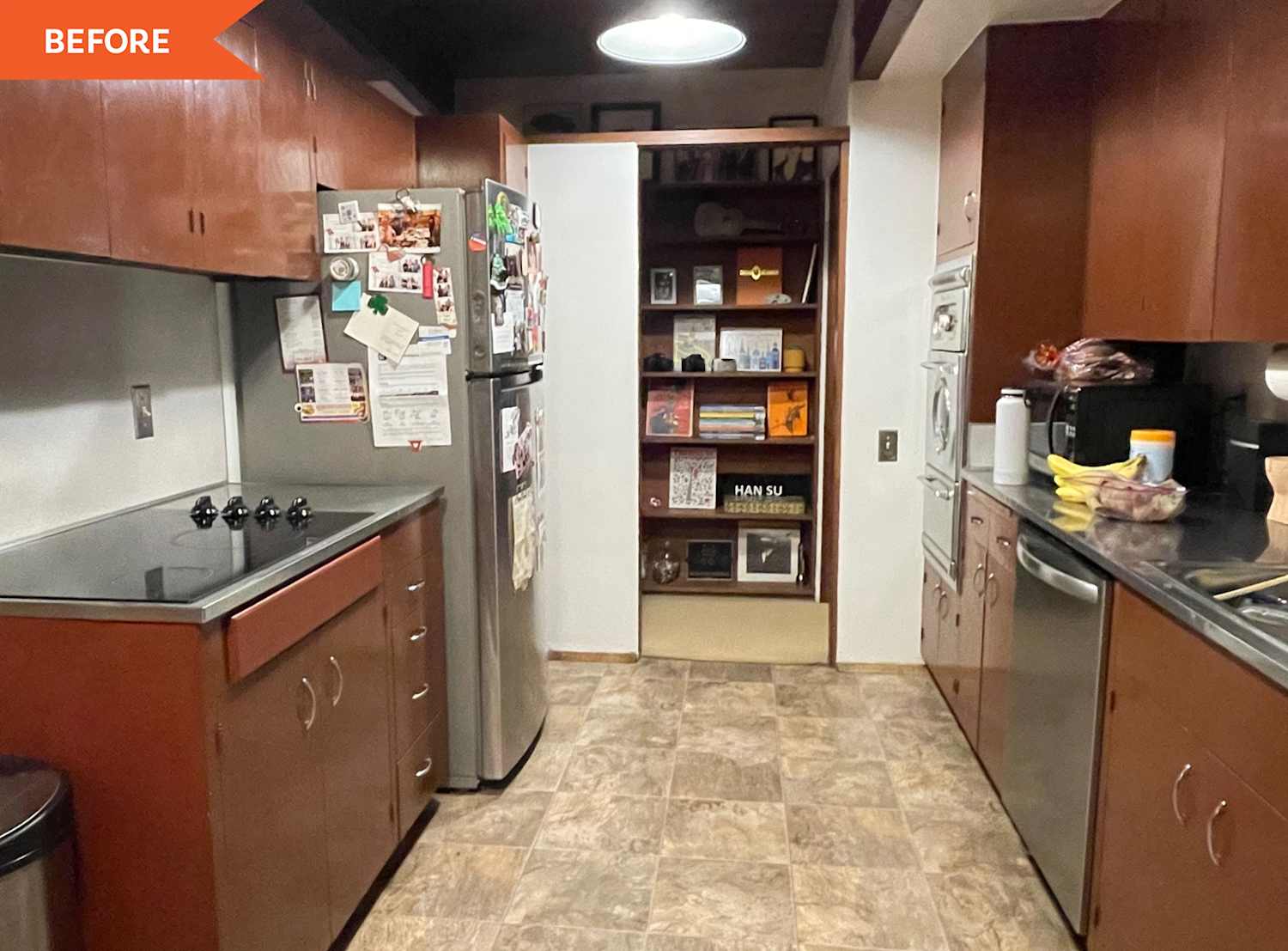 A dingy kitchen got a bold $500 redo thanks to peel-and-stick tiles