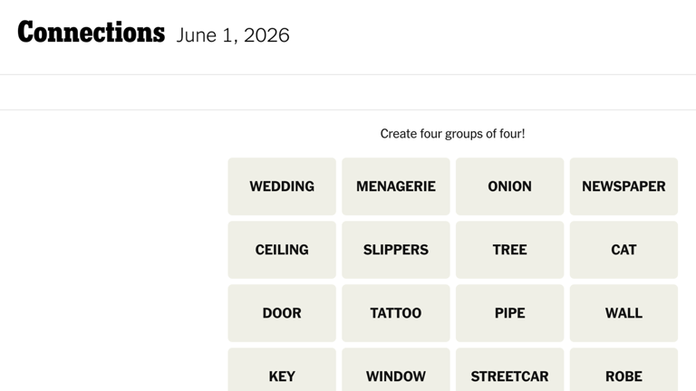 Get today's NYT Connections puzzle hints and answers for June 1, 2026
