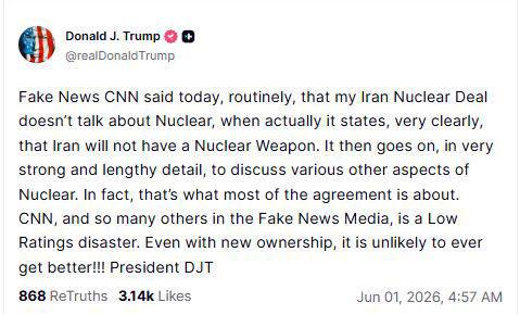 Trump says proposed deal explicitly bars Iran from obtaining nuclear weapon