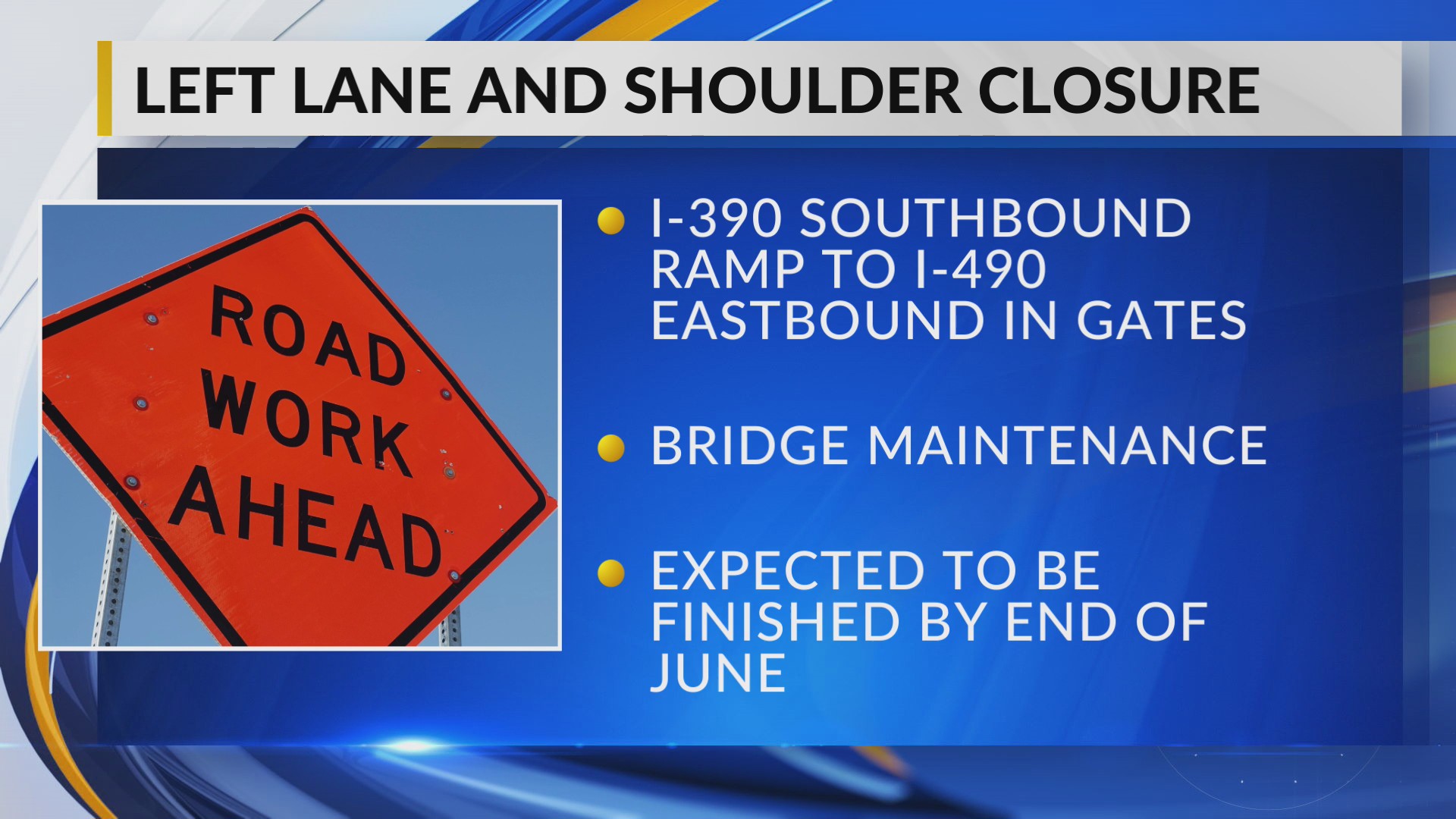 Left lane, shoulder of I-390 south ramp in Gates to close Monday