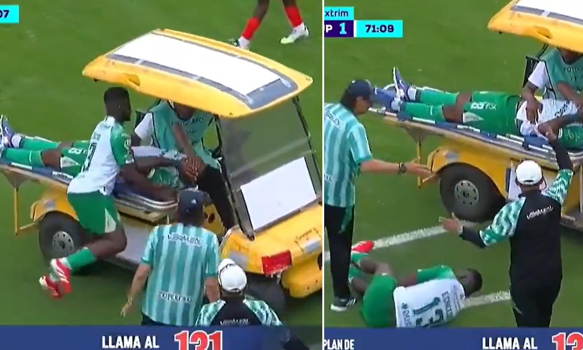 Absurd moment medical cart crashes into soccer player while taking ...