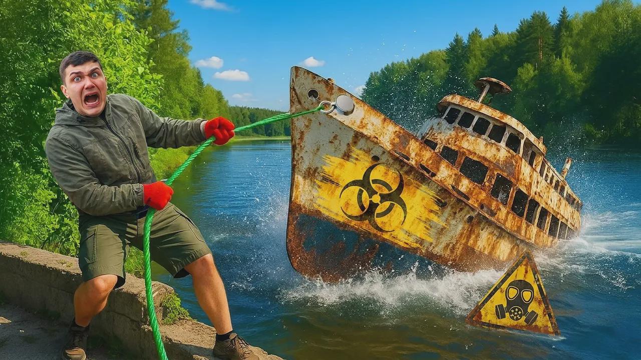 We found a biohazard ship underwater while magnet fishing!