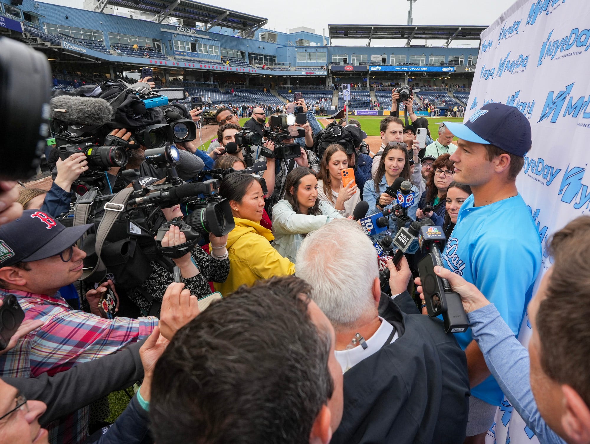 Drake Maye, wife host softball charity event at Polar Park