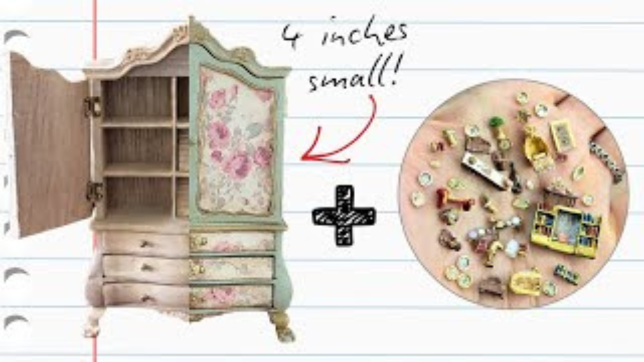 50 in 1 Dutch baby dollhouse cabinet makeover with miniatures