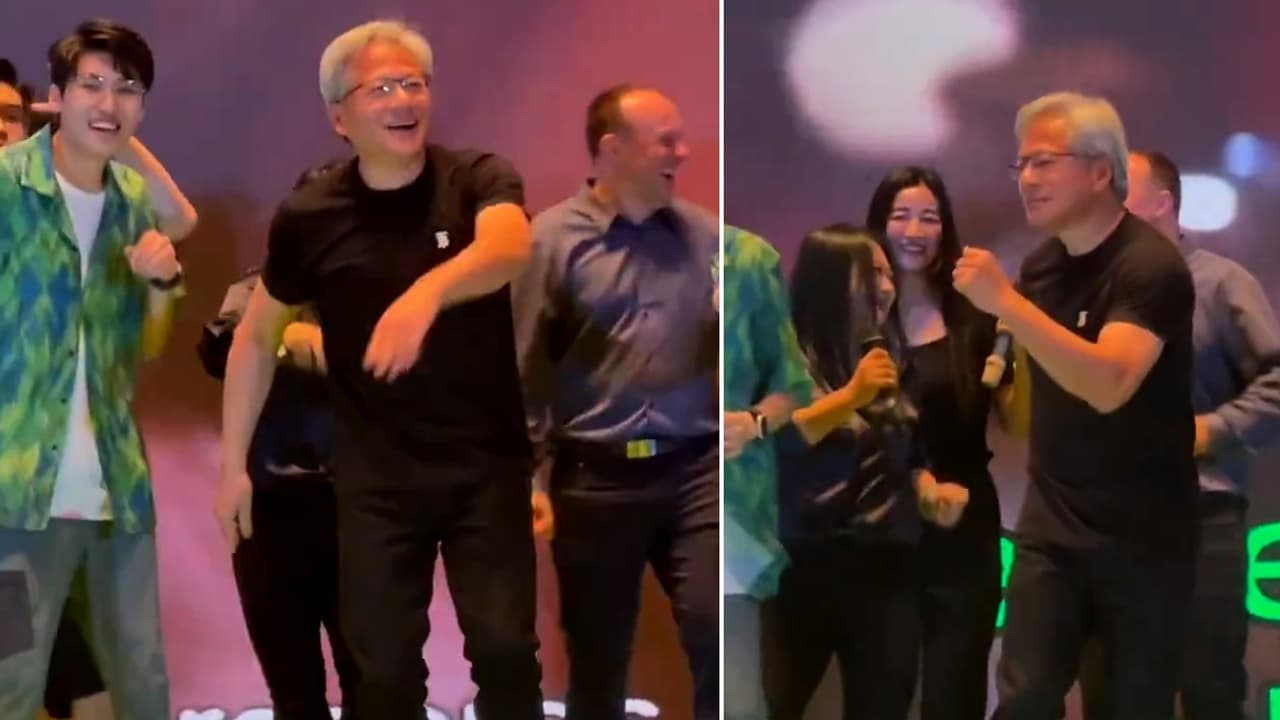 Viral video: Nvidia boss Jensen Huang breaks into dance with employees ...