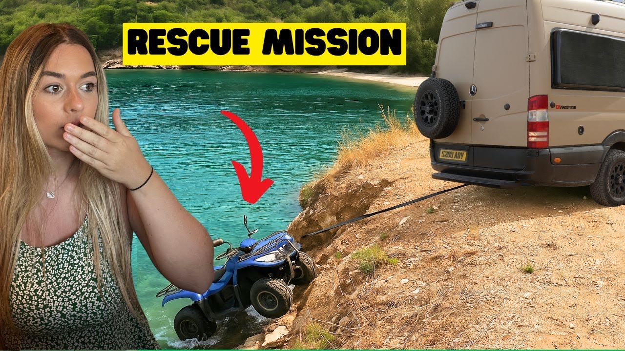 Van life in Greece gone wrong quad bike falls into the sea