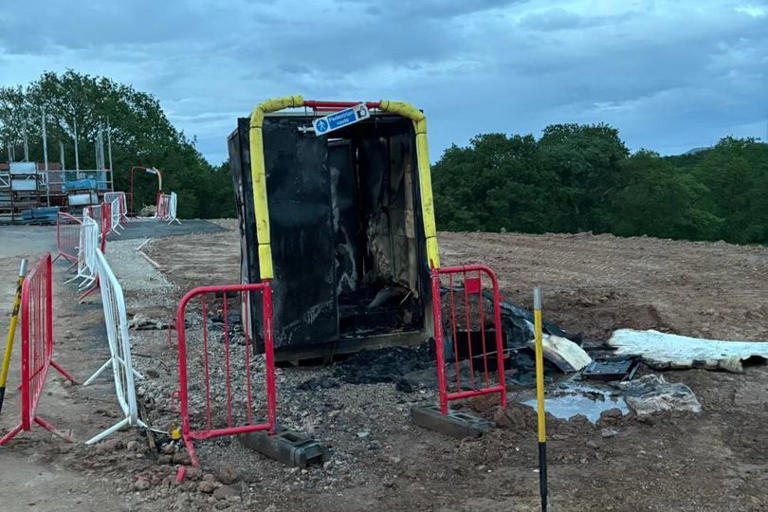 Portaloo goes up in flames at Chorley building site as firefighters respond