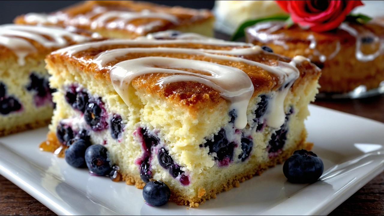 Easy eggless lemon cake with fresh blueberries recipe